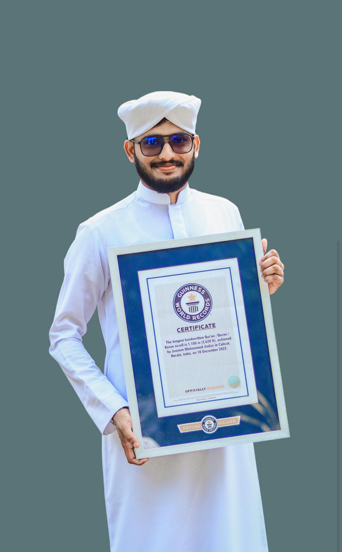 Kerala student scripts Guinness world record for longest handwritten Koran - The Hindu